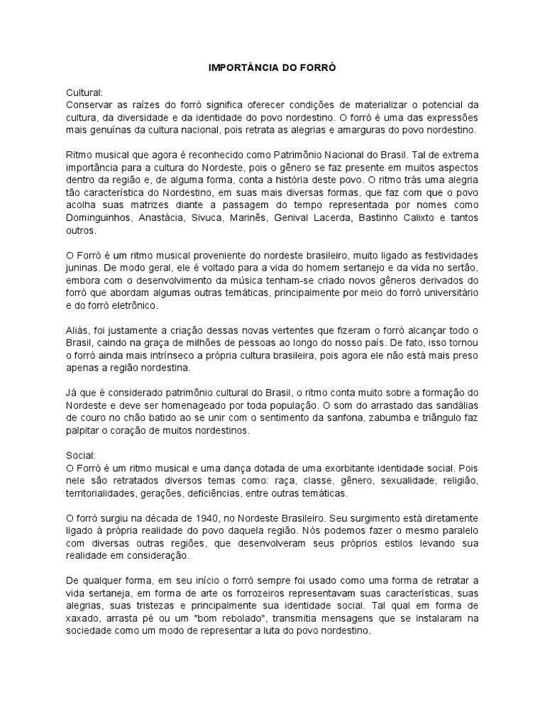 Importância Do Forró | PDF | Ciências Sociais | Estudos de Línguas Estrangeiras