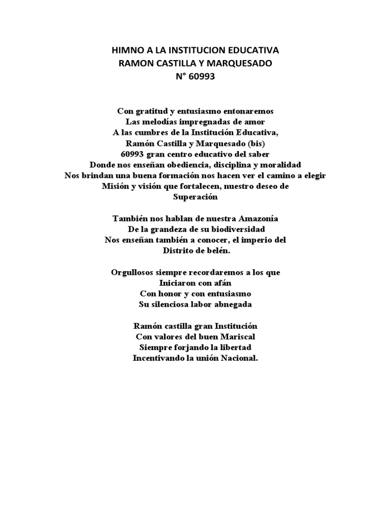 HIMNO A LA INSTITUCION EDUCATIVA | PDF