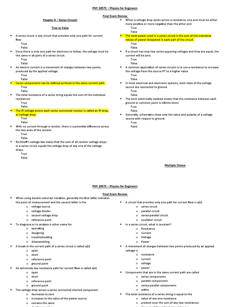 Final Review-1 ECE2 | PDF | Series And Parallel Circuits | Electrical Resistance And Conductance