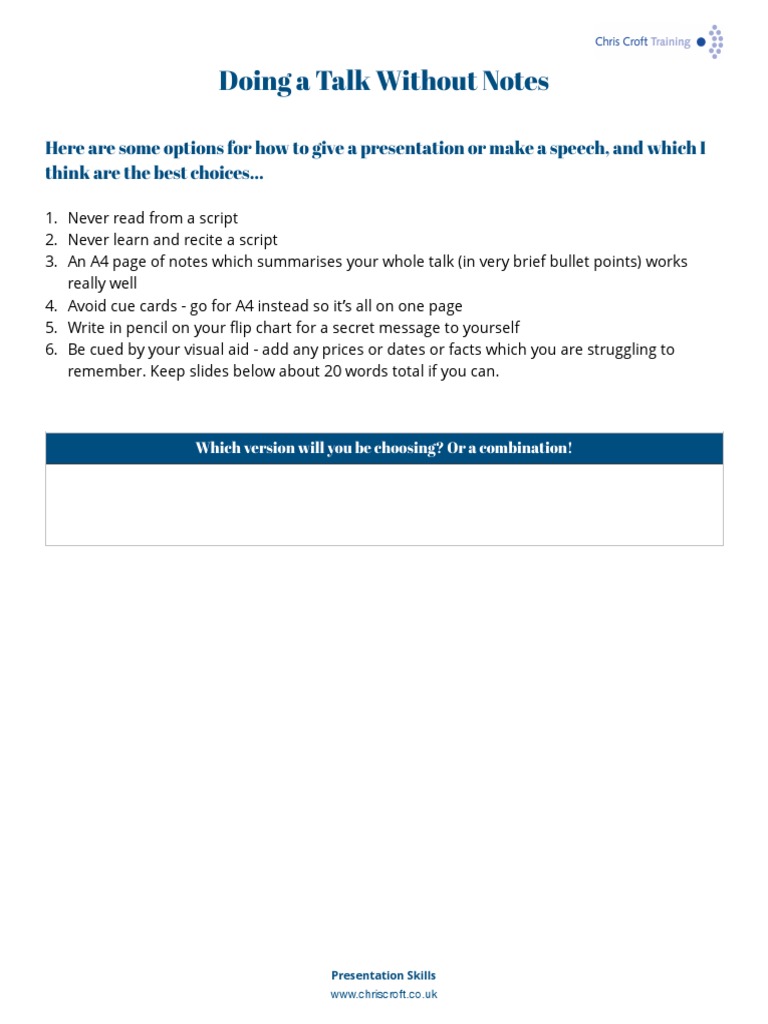 Effective Presentation Tips Without Notes | PDF | Career & Growth ...