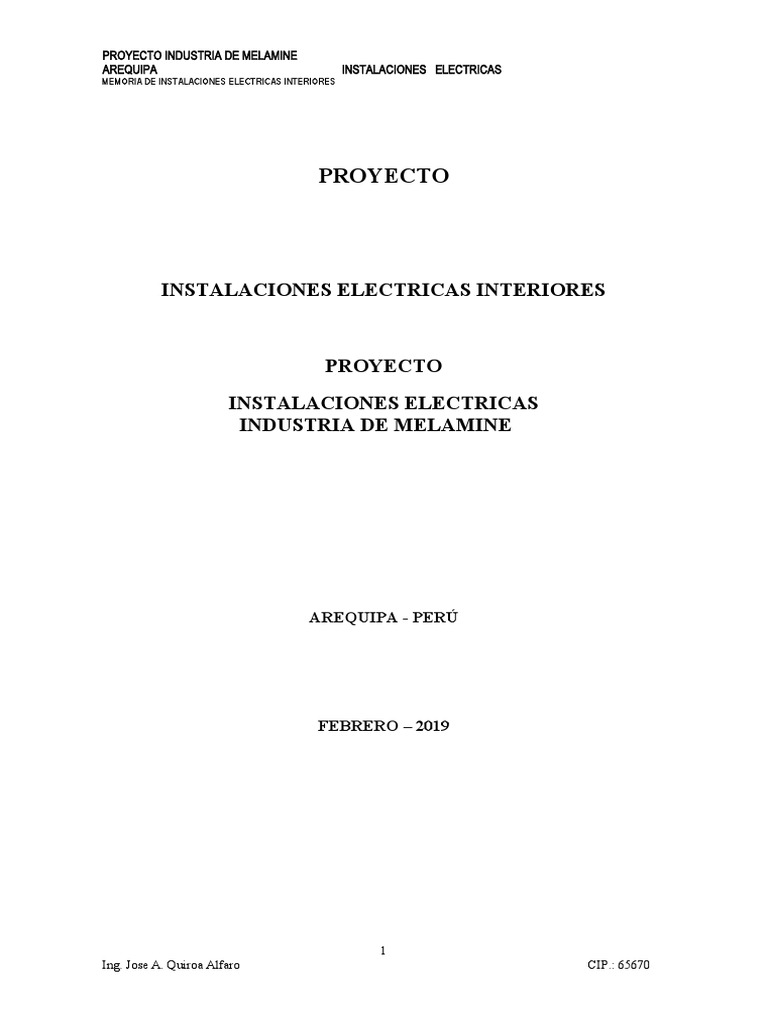 MEMORIA DESCRIPTIVA Electrica Proyecto Industria de Melaminse | PDF | Cableado eléctrico ...