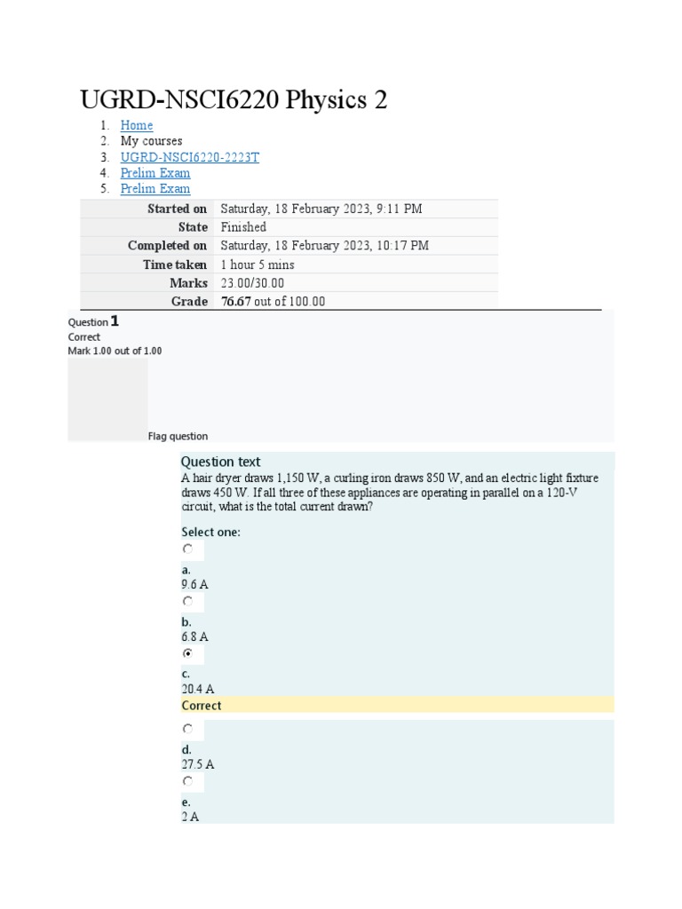 Physics2 Prelim | PDF