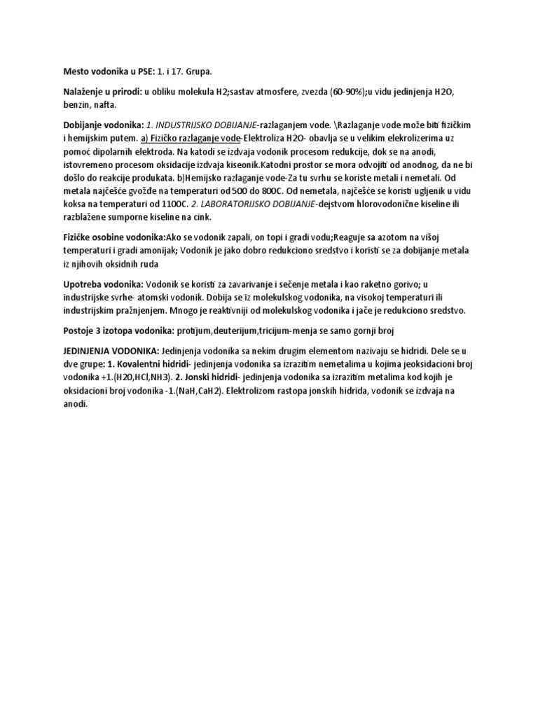 Mesto Vodonika U PSE | PDF