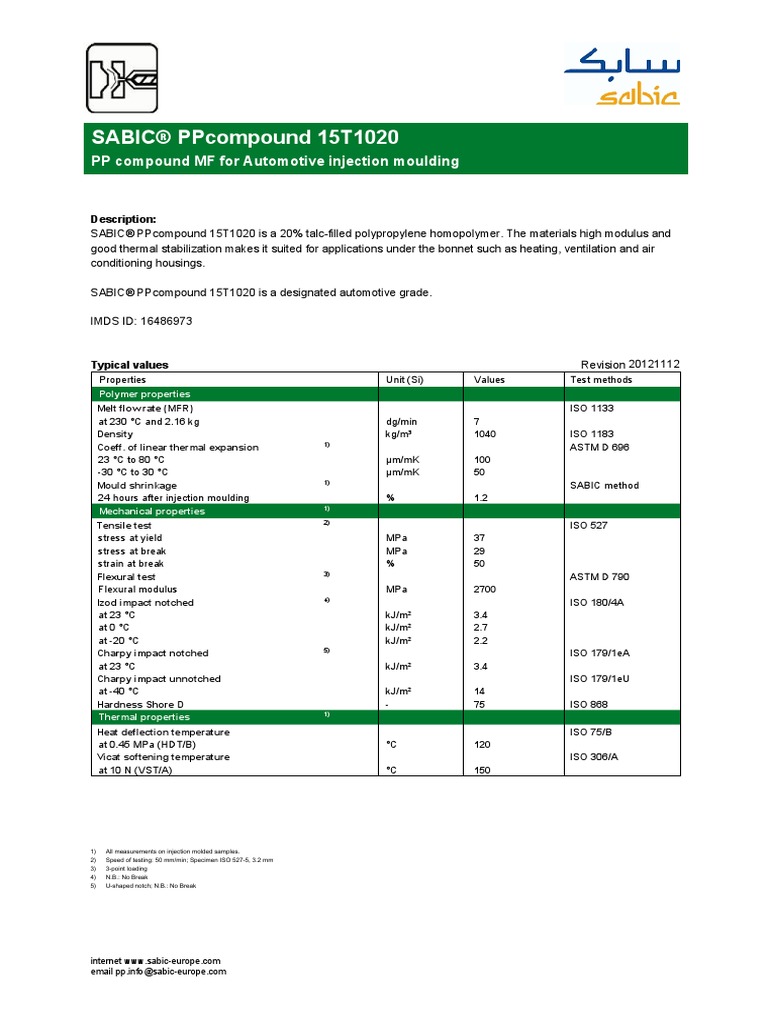 PP Compound - PP15T1020 | PDF | Young's Modulus | Polymers