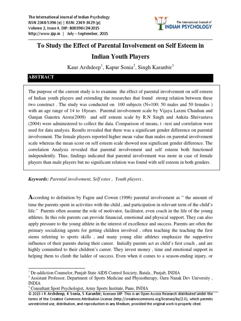 Effect of Parental Involvement On Self Esteem in | PDF | Self Esteem | Adolescence