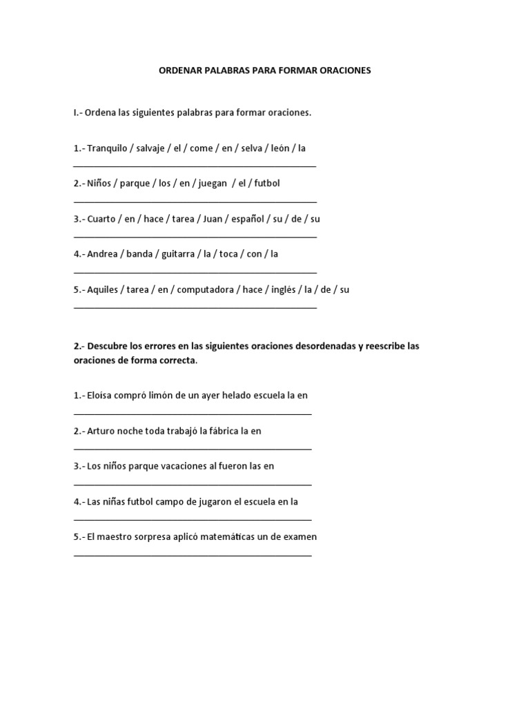 Ordenar Palabras para Formar Oraciones | PDF