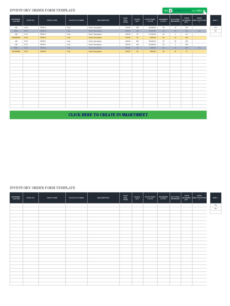 Inventory Order Form Template | PDF