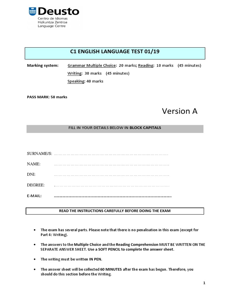 Exam +C1+Version+A | PDF