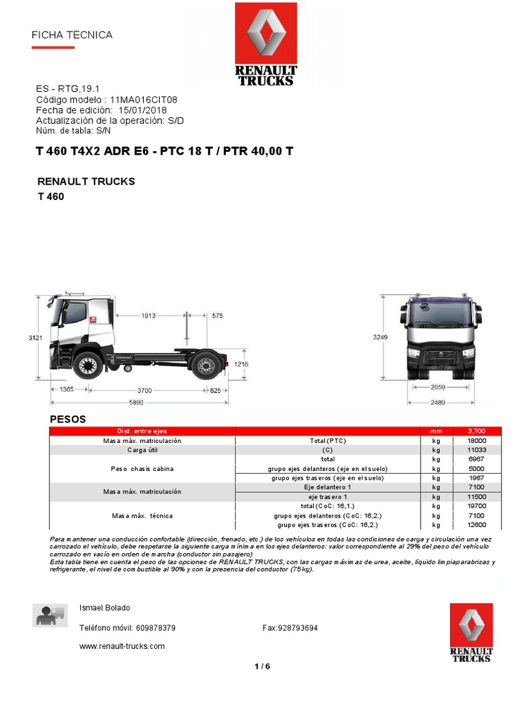 FICHA TECNICA RENAULT T460 4x26312944539765850629 | PDF