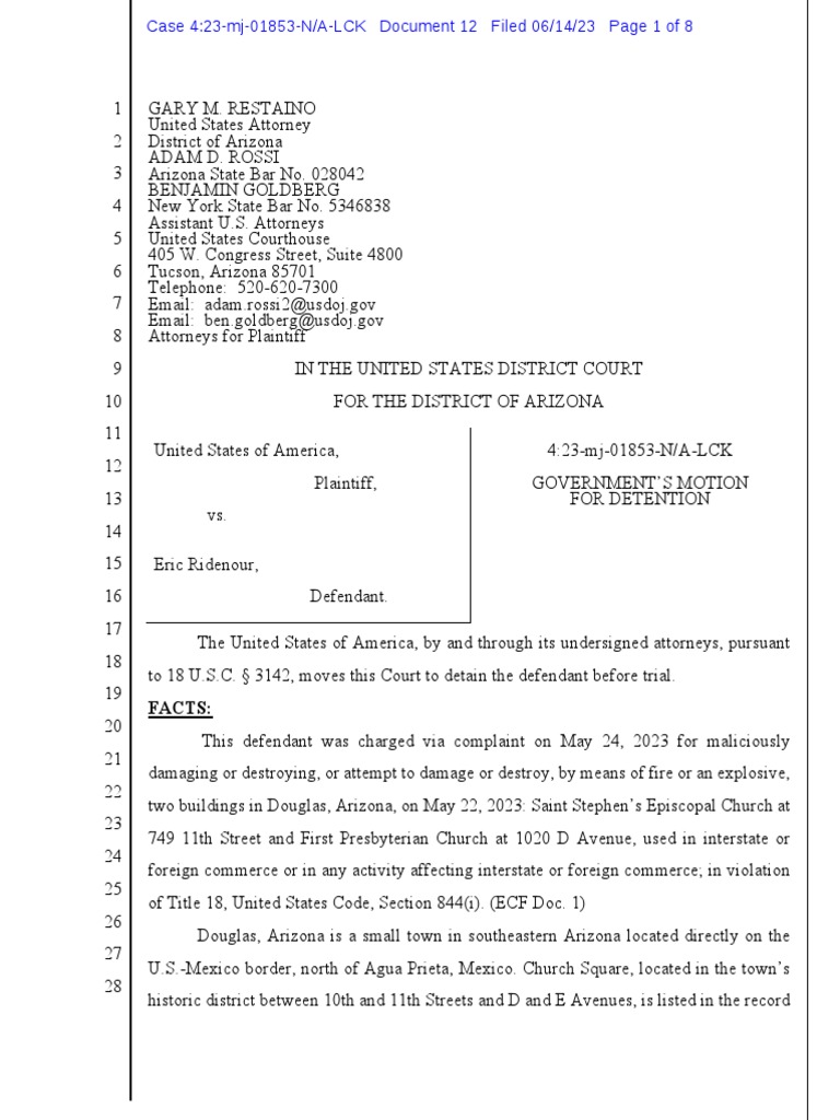 Eric Ridenour Detention Request | PDF | Politics | Law