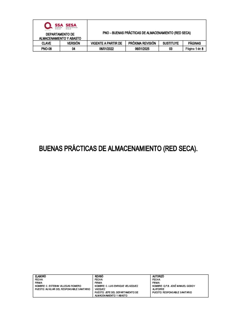 PNO-08 Buenas Prácticas de Almacenamiento (Red Seca) . | PDF
