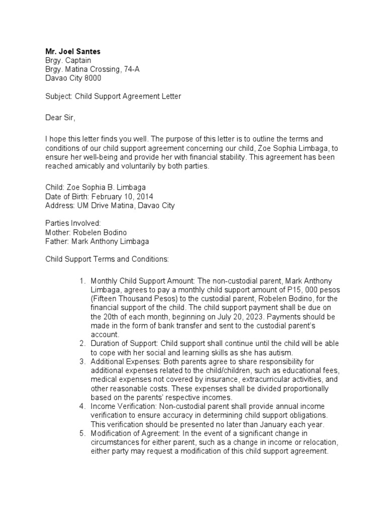 Child Support Letter | PDF