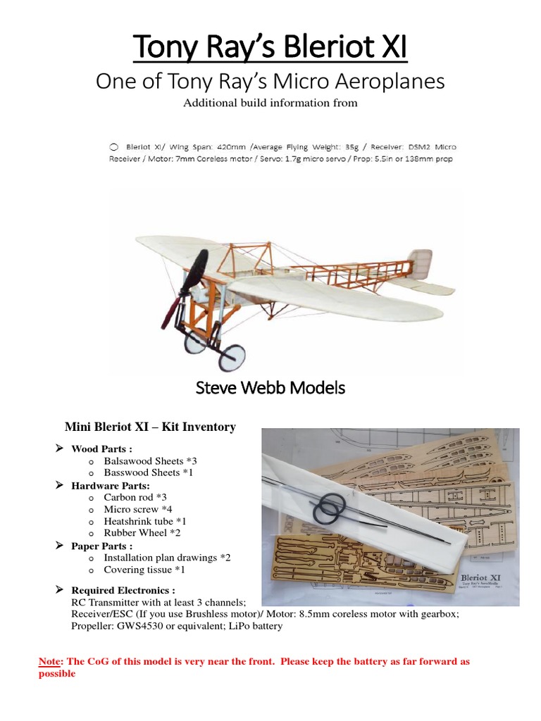 Bleriot XI Model Kit Build Guide | PDF | Spar (Aeronautics) | Empennage