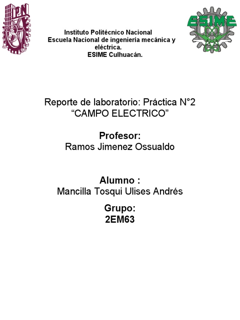Practica 2 Electricidad Pdf Electricidad Campo Eléctrico