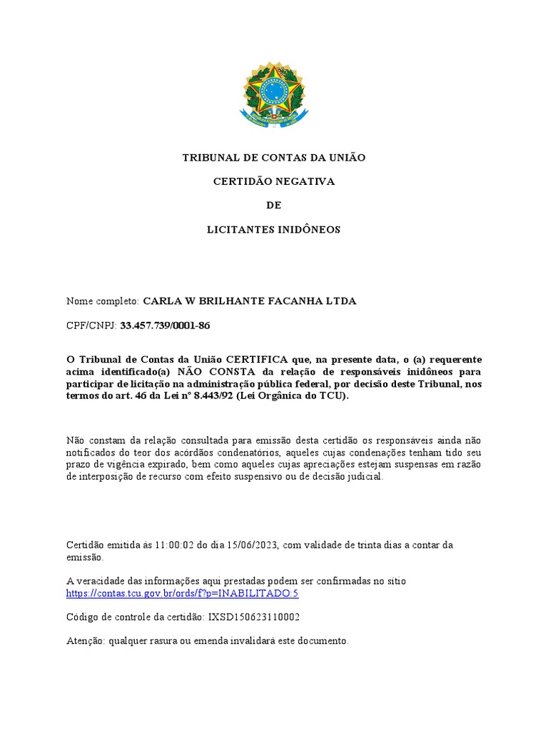 Certidao Tcu | PDF