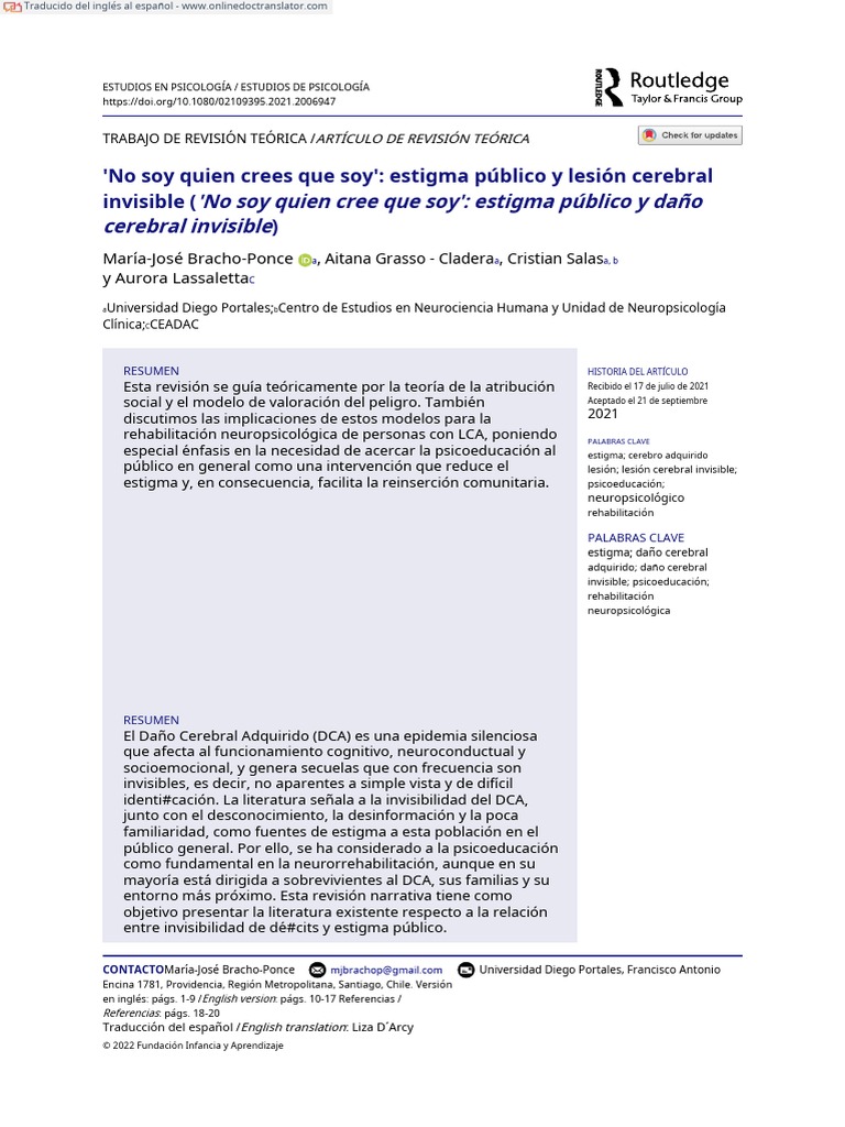 Public Stigma and Invisible Brain Injury (Bracho) .En - Es | PDF | Las ...