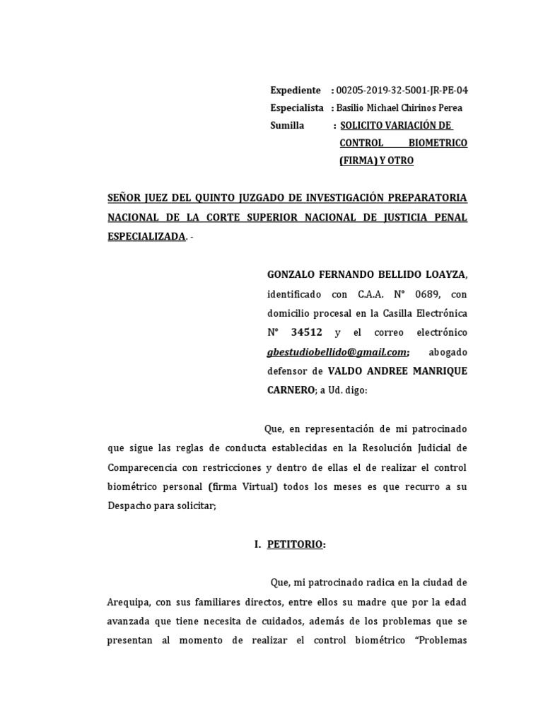 Solicito Variación de Control Biometrico y Otro | PDF | Gobierno | Justicia Solicito Variación de Control Biometrico y Otro | PDF | Gobierno | Justicia