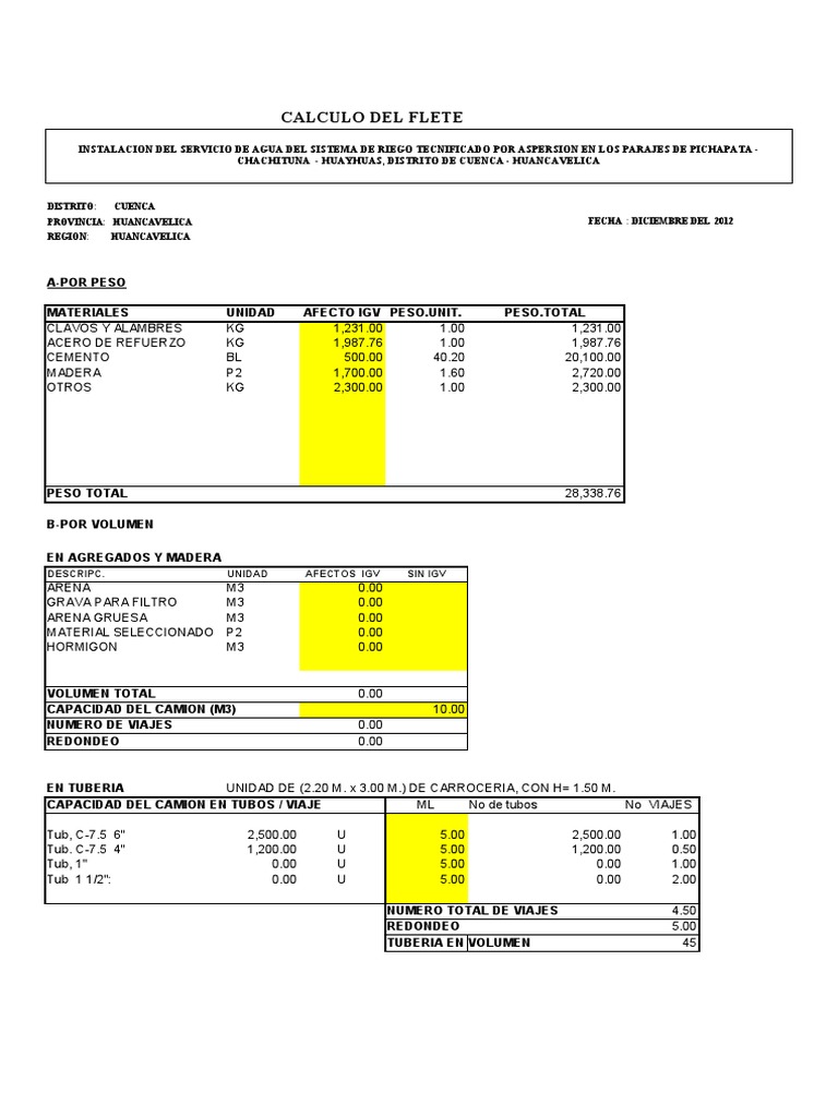 Calculo de Flete Terrestre | PDF