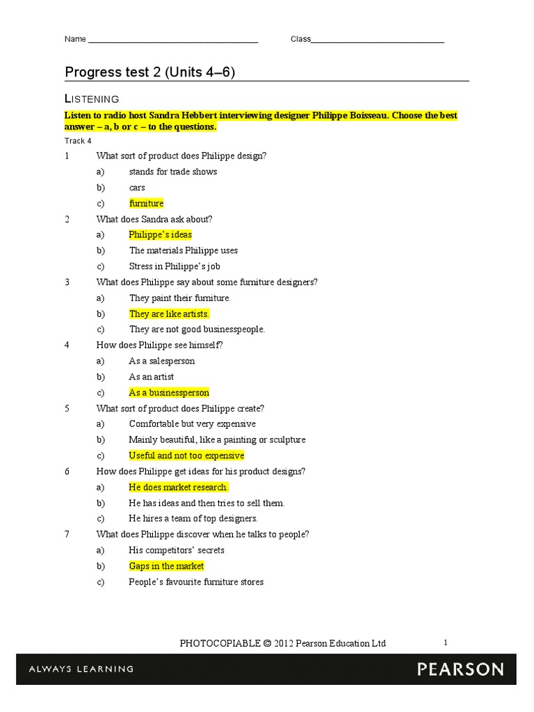 Progress Test 2 | PDF