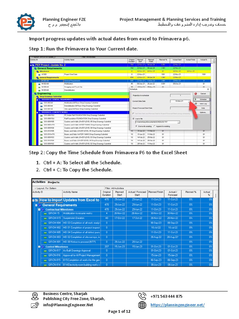 Excel to Primavera P6 Updates Guide | PDF | Microsoft Excel | Software ...