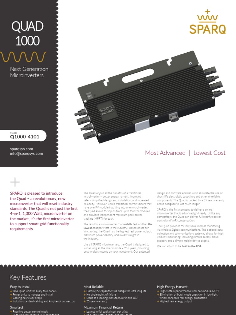 Jio Sparq Quad Microinverter Overview | PDF | Photovoltaics | Solar Panel