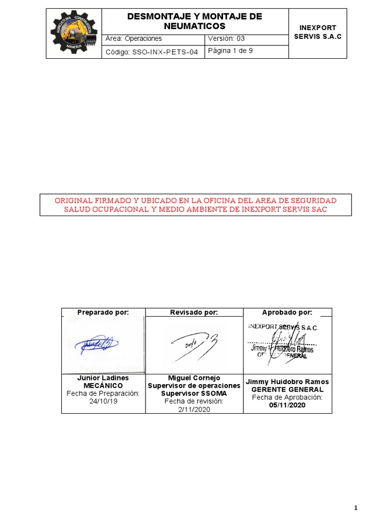 SSO-INX-PETS-004-DESMONTAJE Y MONTAJE DE NEUMÁTICOS INEXPORT Ver-2 ...