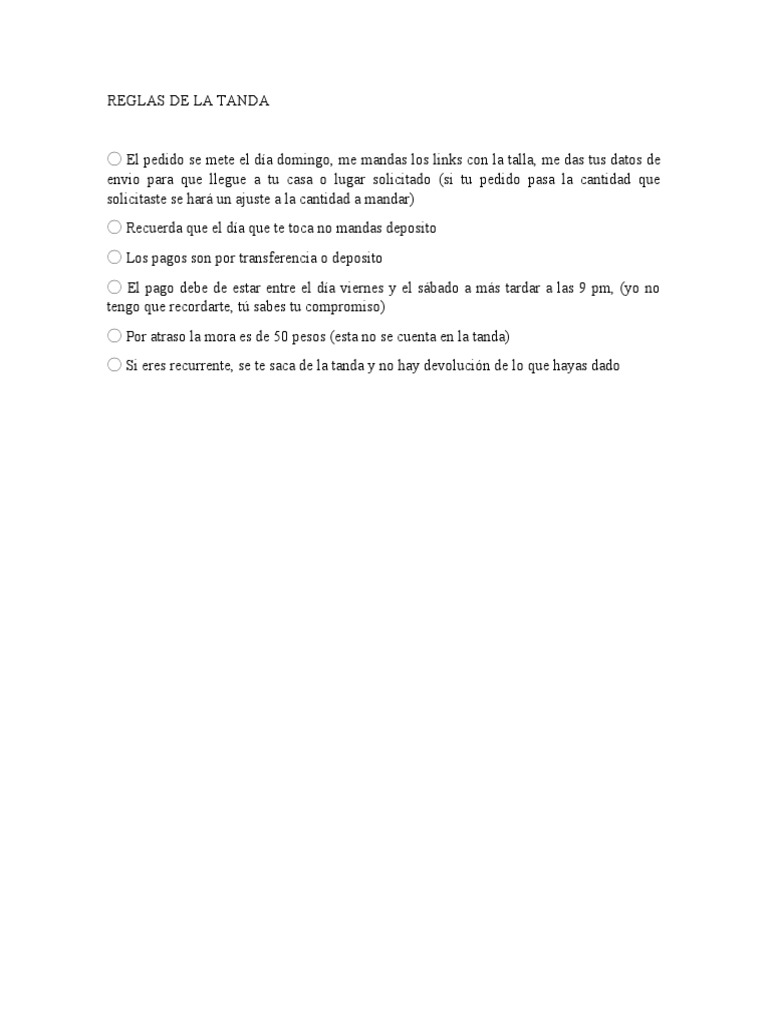 Reglas de La Tanda | PDF