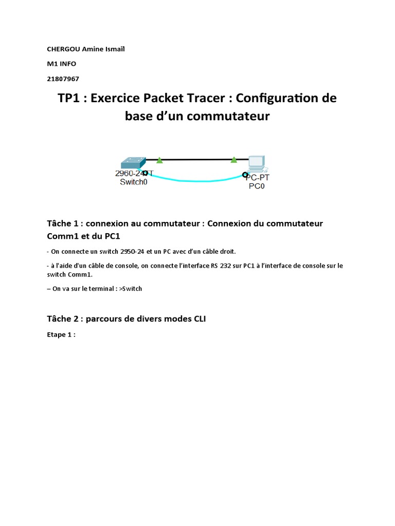 TP1: Exercice Packet Tracer: Configuration de Base D'un Commutateur | PDF