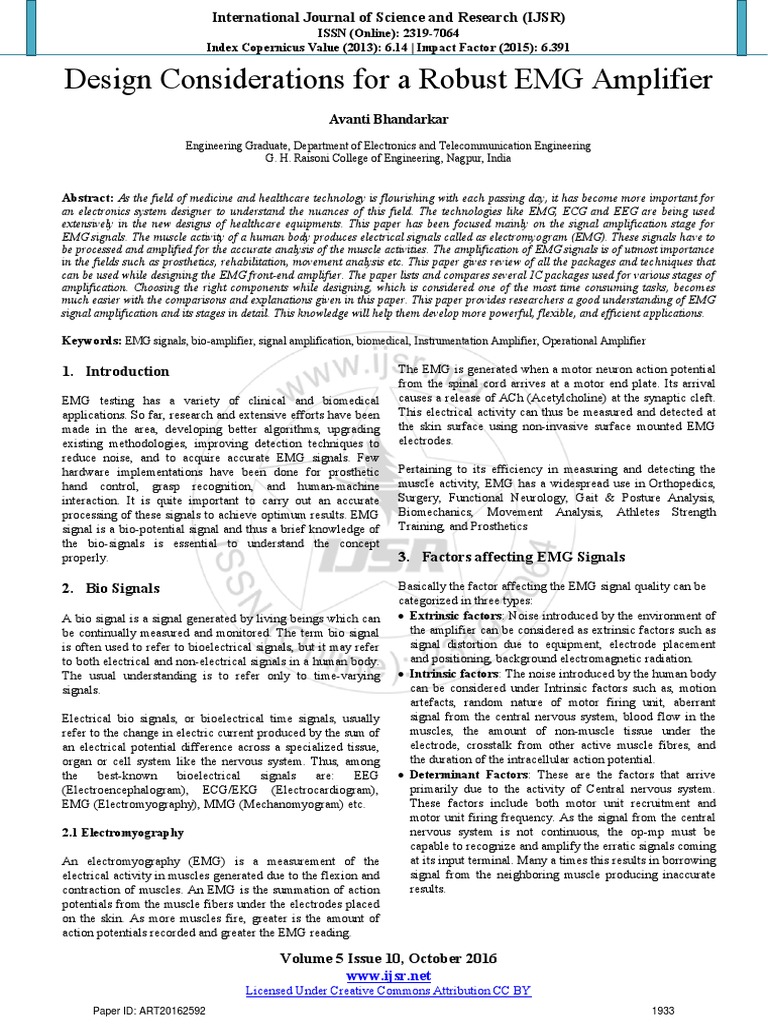 Design Considerations For A Robust EMG Amplifier | PDF | Amplifier ...