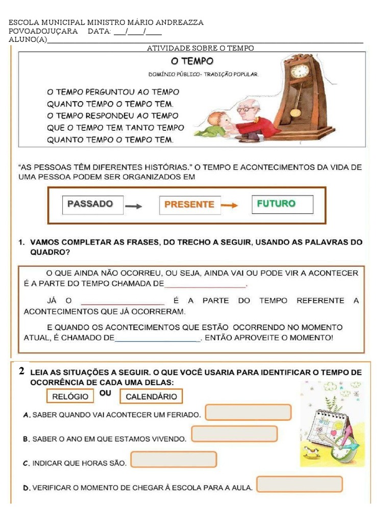 Atividade Escolar sobre Calendário e Tempo | PDF | Negócios