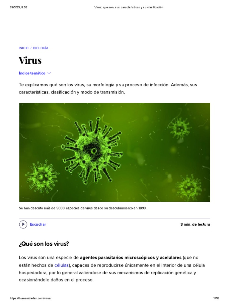 Virus - Qué Son, Sus Características y Su Clasificación | PDF | Virus ...