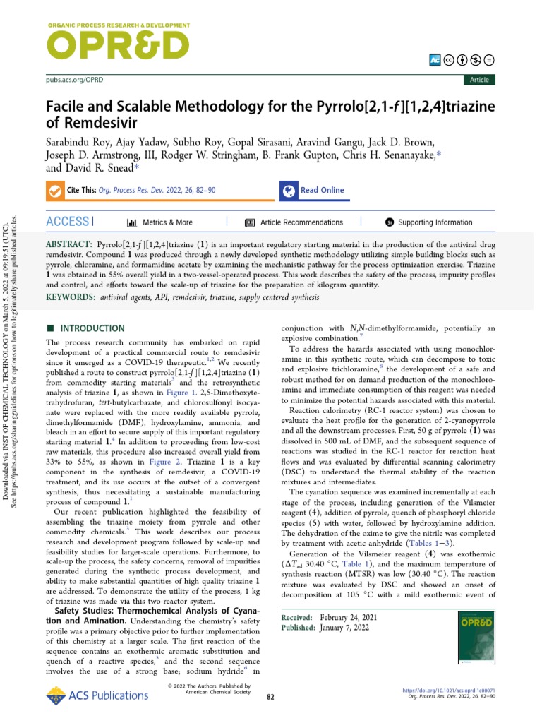 Acs - Oprd.1c00071 Remdesvir | PDF | Chemical Reactions | Differential ...