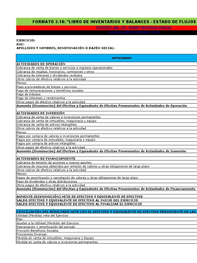 Formato 3.18 - Libro de Inventarios y Balances - Estado de Flujos de ...