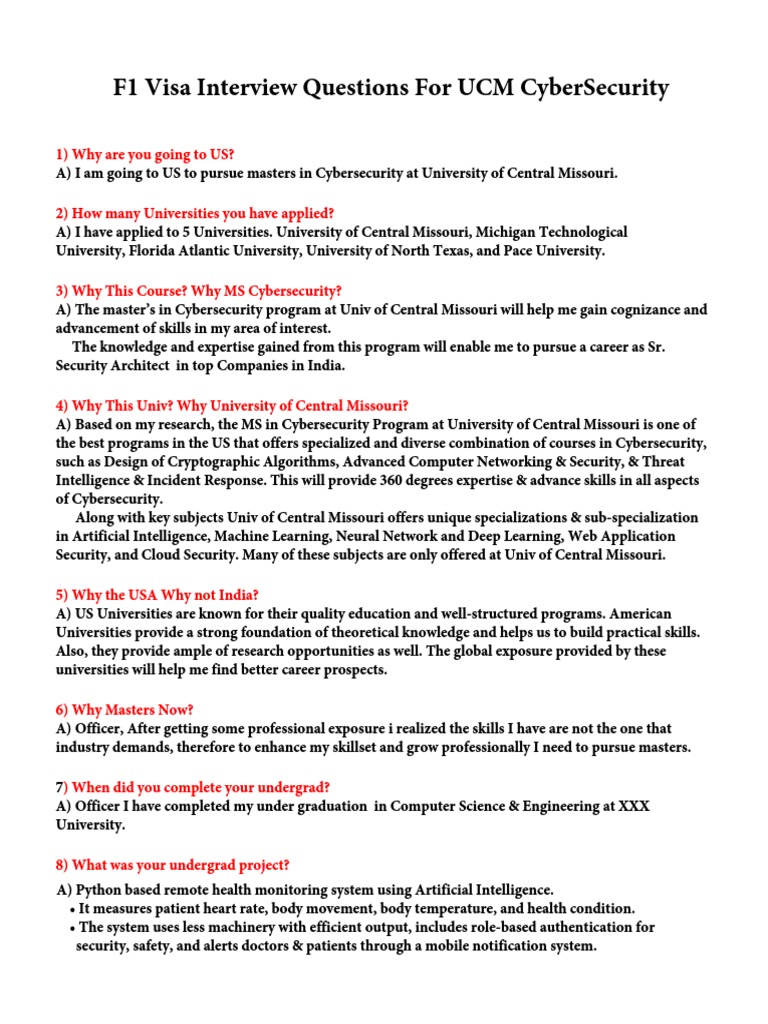 Ucm f1 Visa Interview Q&A for Cys | PDF | Information Security ...