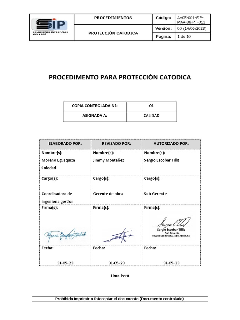 AV05-001-SIP-MAA-XX-PT-000 Procedimiento de Protección Catodica | PDF | Ingenieria Eléctrica ...