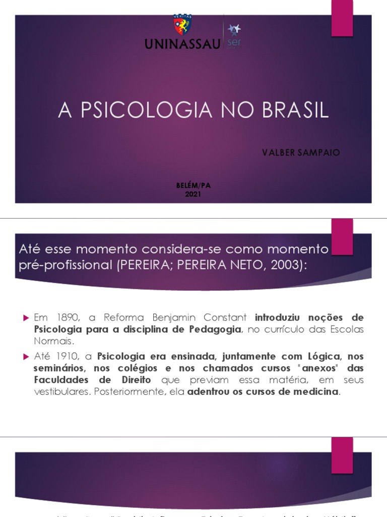 Slide Aula 07 - A PSICOLOGIA NO BRASIL | PDF | Psicologia | Sociologia