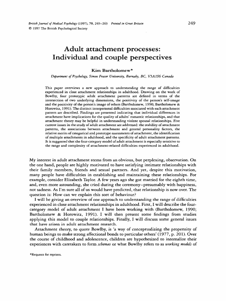 Attachment Bartholomew | PDF | Attachment Theory | Cognitive Science