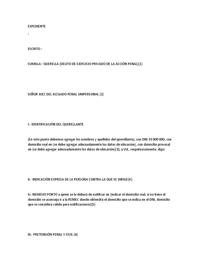 Querella Por Calumnia | PDF | Queja | Derecho penal