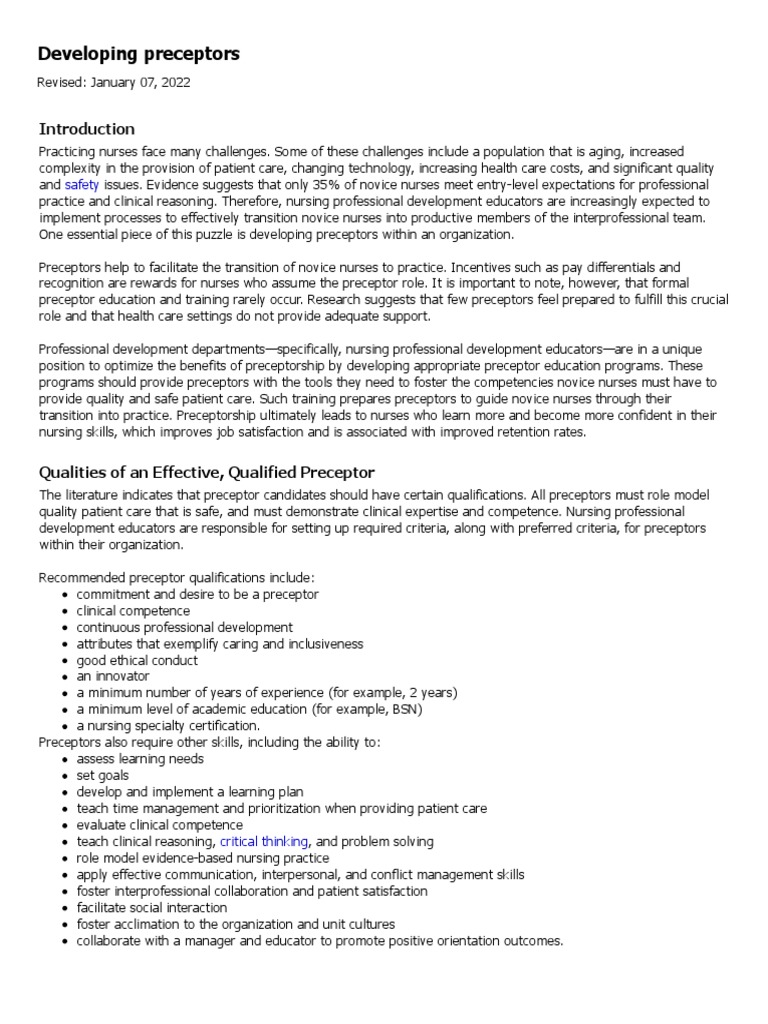Enhancing Preceptor Development in Nursing | PDF