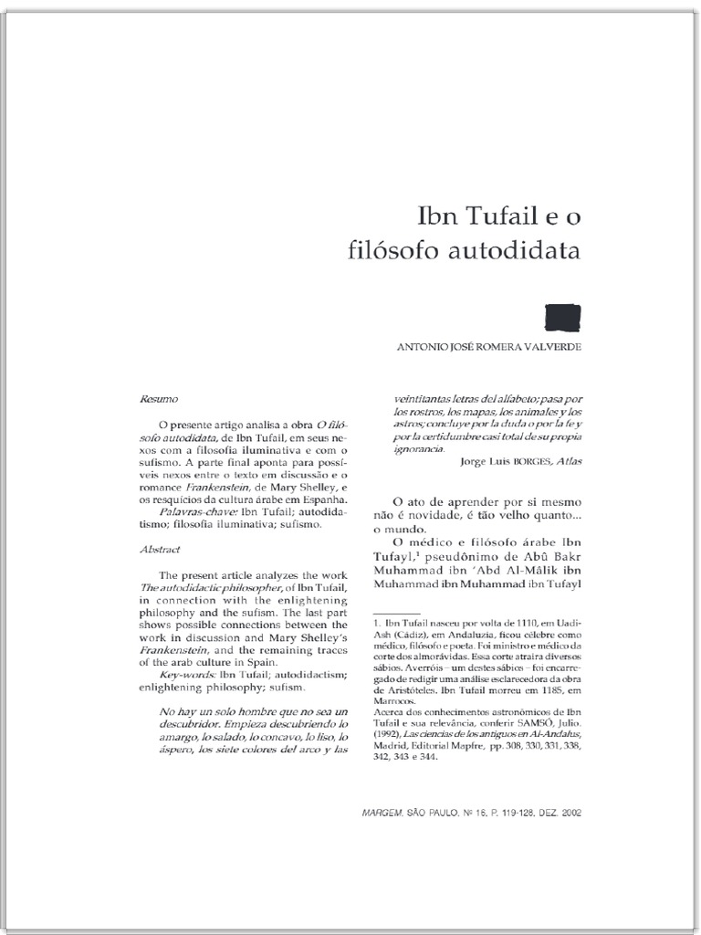 Ibn Tufail e o Filósofo Autodidata - PDF Download Grátis | PDF