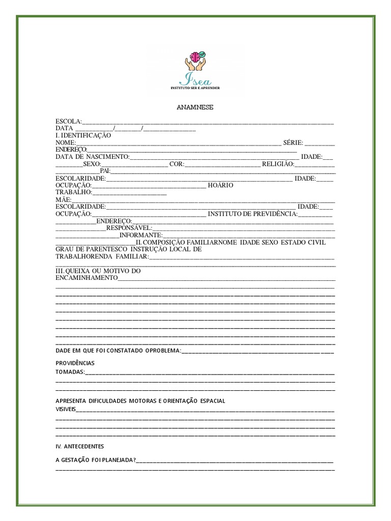 Ficha De Anamnese Modelos Prontos Bridgeport