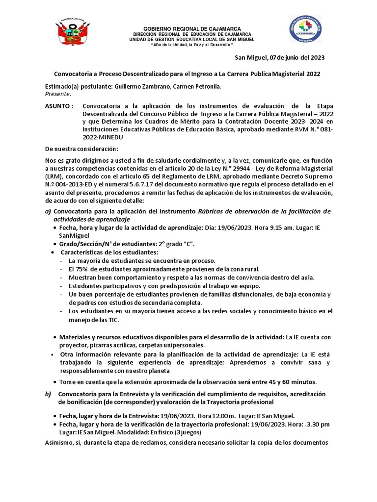 Guillermo Zambrano, Carmen Petronila.docx | PDF | Evaluación