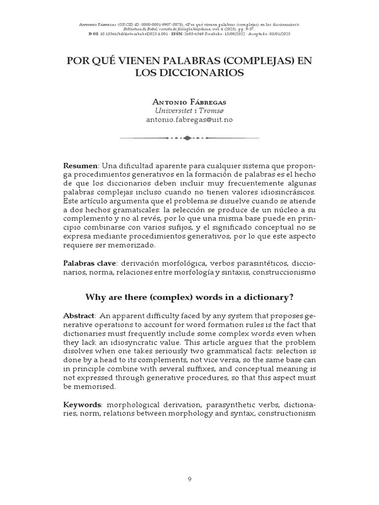 Por Qué Vienen Palabras (Complejas) en Los Diccionarios: Antonio ...