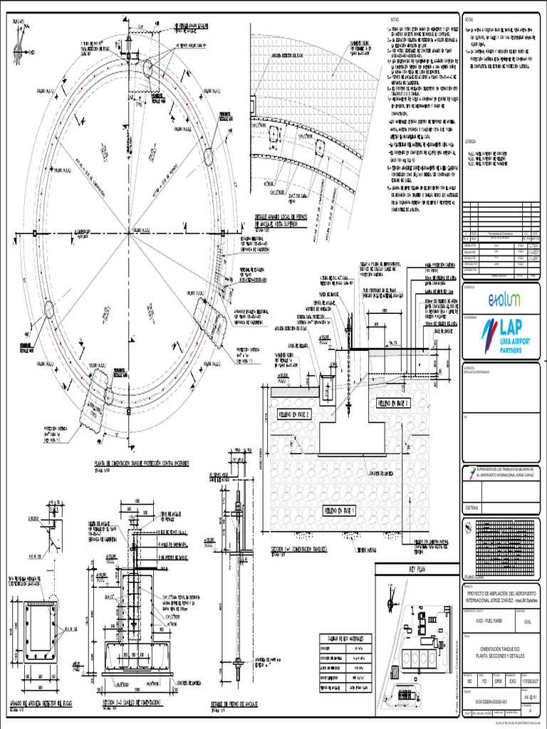 6100-SSB0N-000000-001 Cimentación Tanque DCI. Planta, Secciones y Detalles | PDF