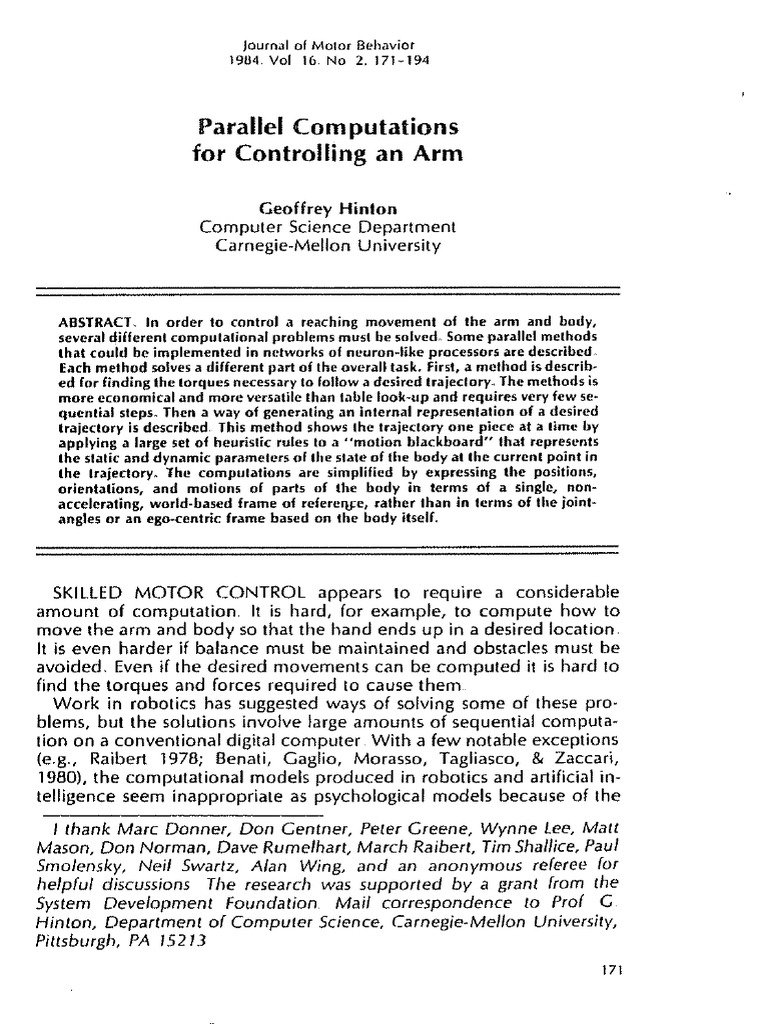 1984 Parallel computations for controlling an arm | PDF