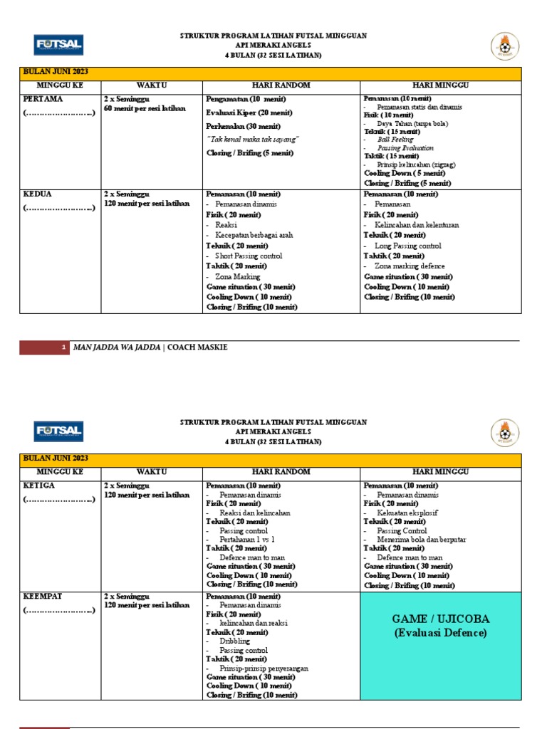 Program Latihan Futsal API Meraki Angels 2023 by Rs | PDF