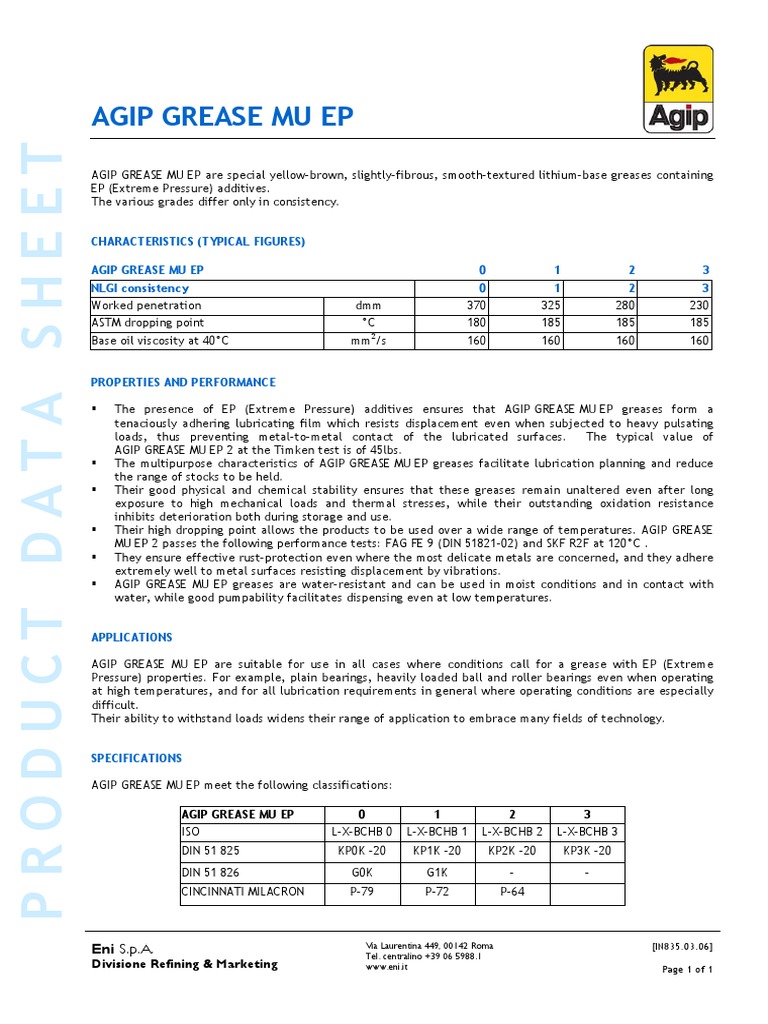 Agip Grease - Mu - Ep - 0 - 1 - 2 - 3 | PDF