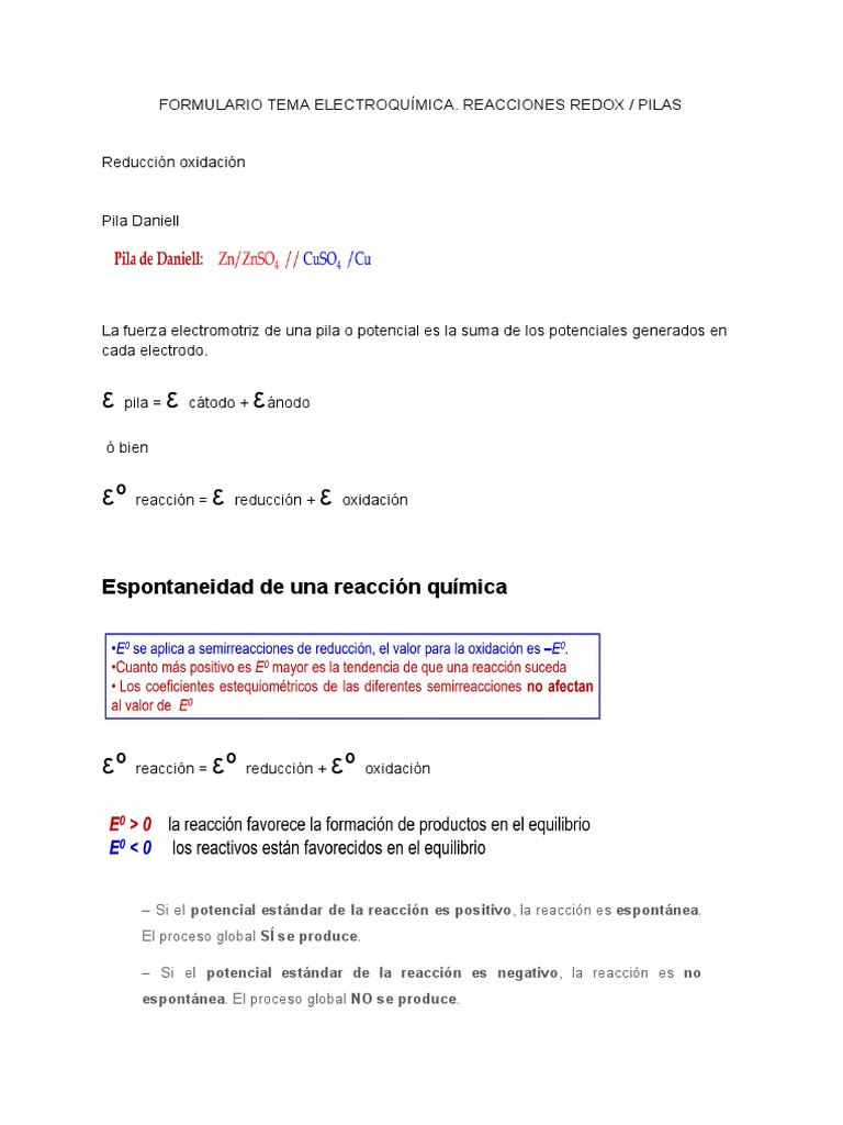 FORMULARIO TEMA ELECTROQUÍMICA | PDF