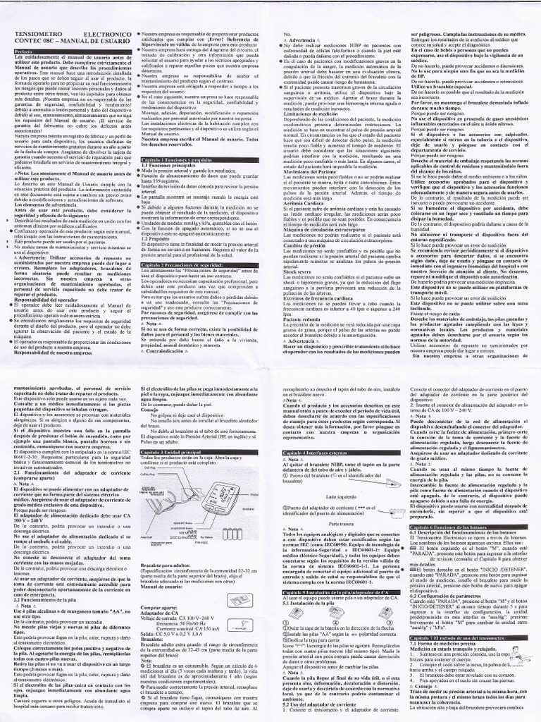 Manual en Español Tensiometro CONTEC08C (Pantalla Color-2022) | PDF