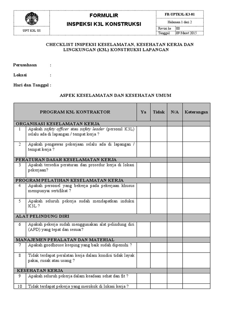 Form Inspeksi Kontraktor | PDF